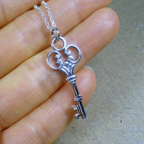 Key Necklace for Women or Men | Large Skeleton Key | Sterling Silver ...